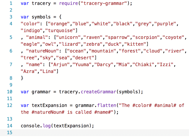 Learning Tracery: Part 1: Example and Definitions – Digital Ephemera